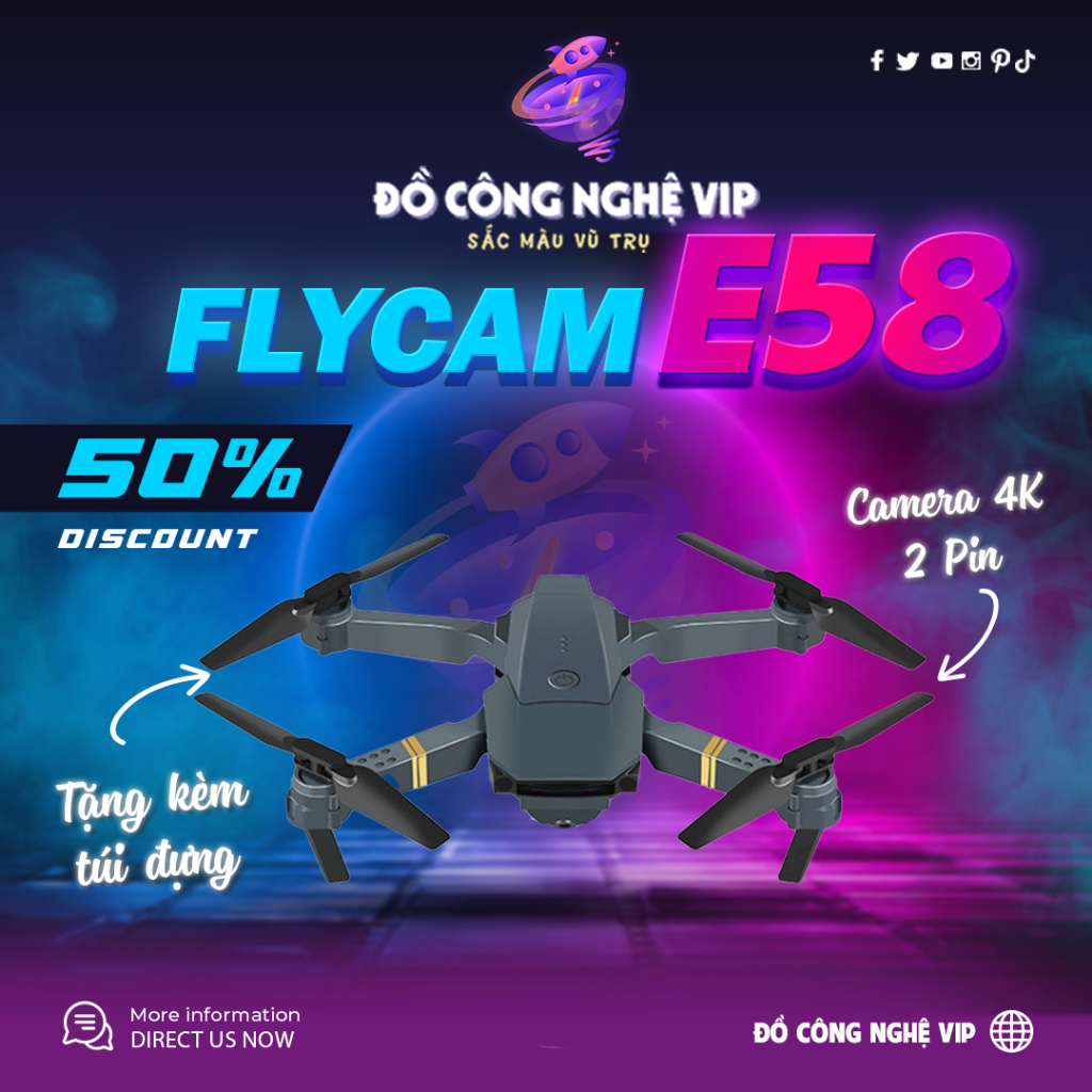 Flycam E58 wifi, camera 4K 2 PIN , tặng túi đựng | Shopee Việt Nam