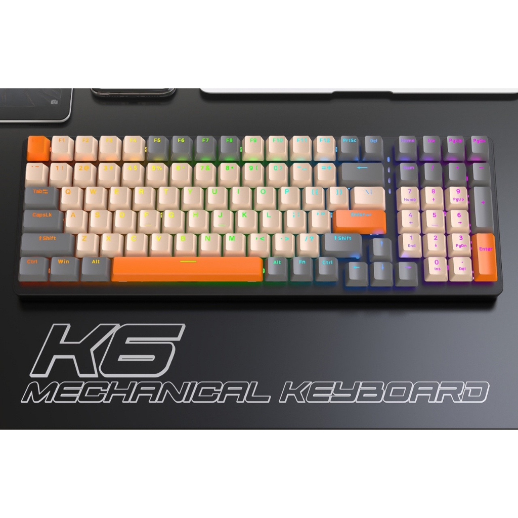 Bàn phím cơ không dây K6 3 chế độ kết nối có hotswap kết nối Bluetooth/USB 2.4G/Dây Type-C ...