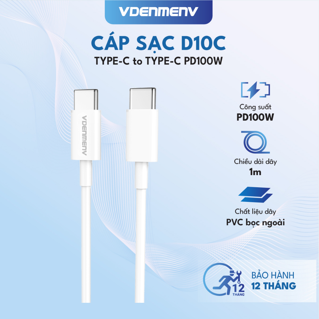 Dây Cáp Sạc Nhanh PD100W VDENMENV (3A) D10C Type-C To Type-C, Hỗ Trợ Sạc Và Truyền Dữ Liệu Nhanh ...
