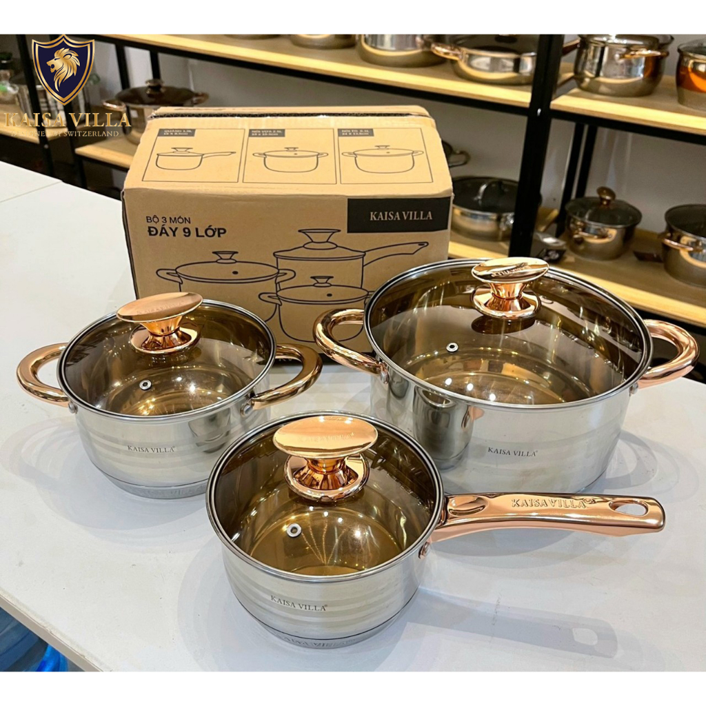 Bộ Nồi 9 Đáy Inox 3 món 6 Chi Tiết Kaisa Villa KV-3C/ KV-3Q | Shopee Việt Nam