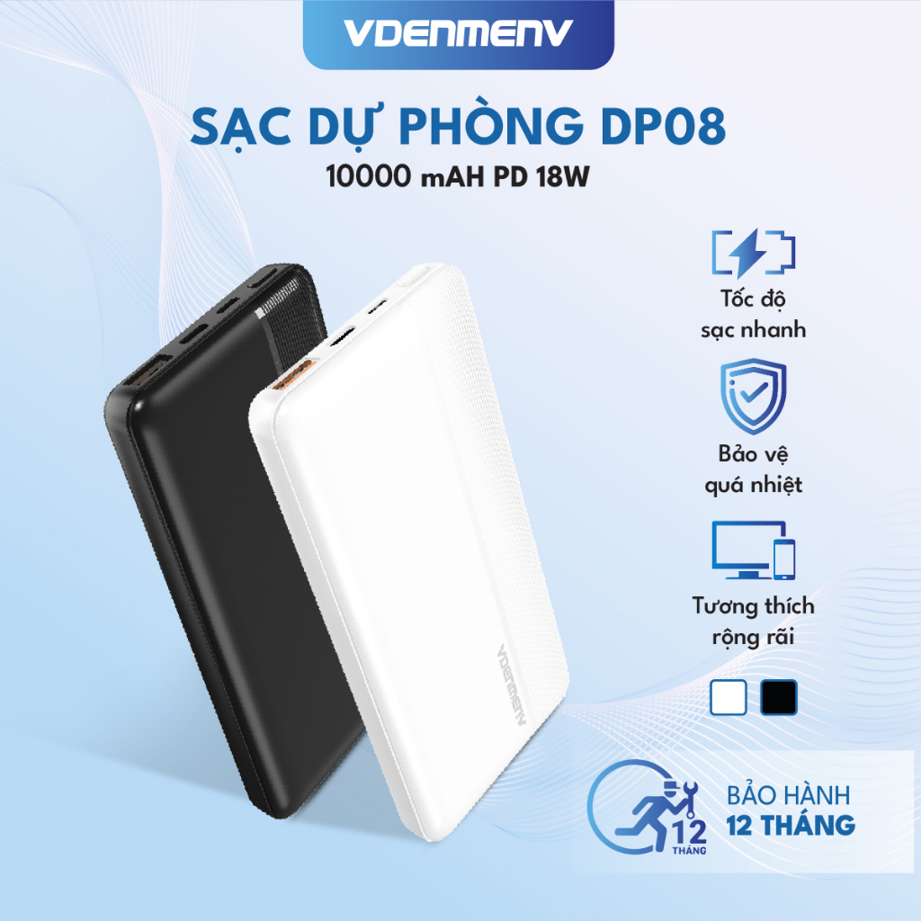 Sạc Dự Phòng 10000mAh PD 18W VDENMENV DP08 Hỗ Trợ Sạc Nhanh QC 3.0, Bảo Vệ Quá Nhiệt | Shopee ...