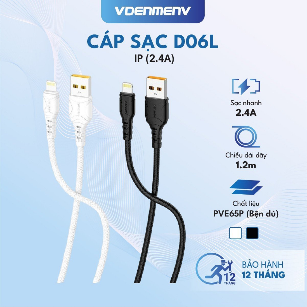 Dây Cáp Sạc Ln VDENMENV D06L (2.4A) Giúp Sạc Nhanh, Chuyển Dữ Liệu, Chất Liệu Bện Dù | Shopee ...