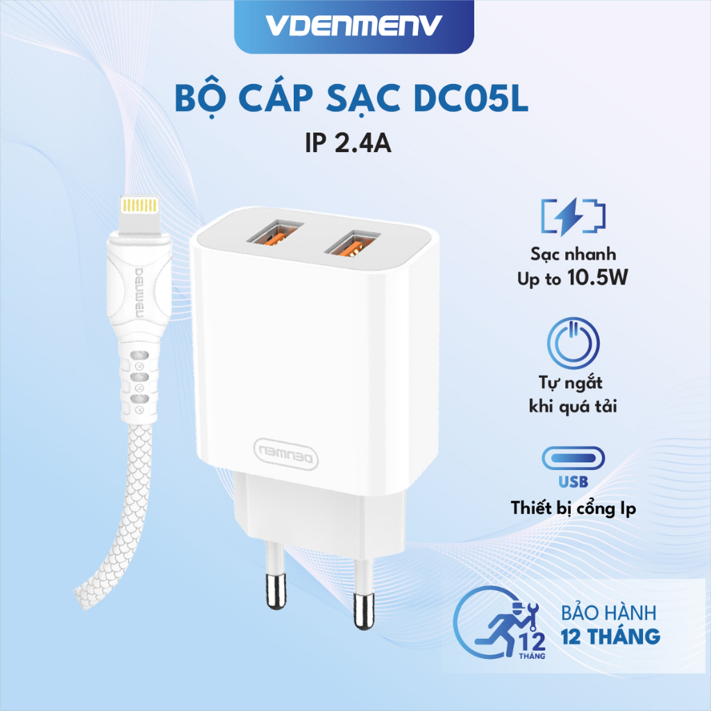 Bộ Cáp Sạc VDENMENV DC05L Vỏ Nhựa ABS Chống Cháy, 2 Đầu USB, Tự Ngắt Khi Quá Tải | Shopee Việt Nam