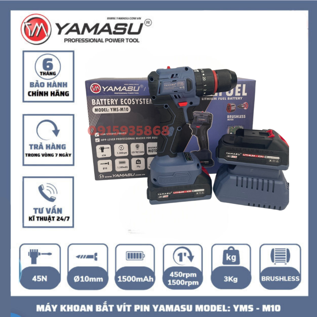 Máy Khoan Pin Yamasu YMS -M10 Động Cơ Không Chổi Than, Pin Lithium ...