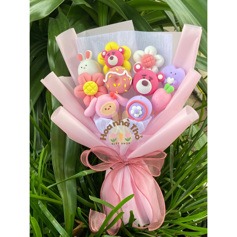 [ORDER] Bó hoa đất sét tự khô handmade GẤU DÂU dễ thương làm quà tặng ...