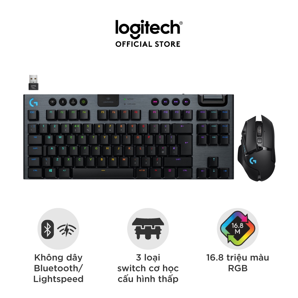 Combo 2 bộ bàn phím game Logitech G913 TKL và chuột game không dây ...
