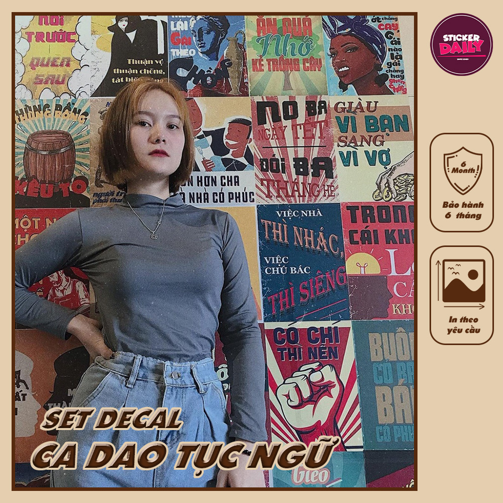 Set decal dán tường Ca dao tục ngữ, Decal decor phòng ngủ, số lượng 24 ...