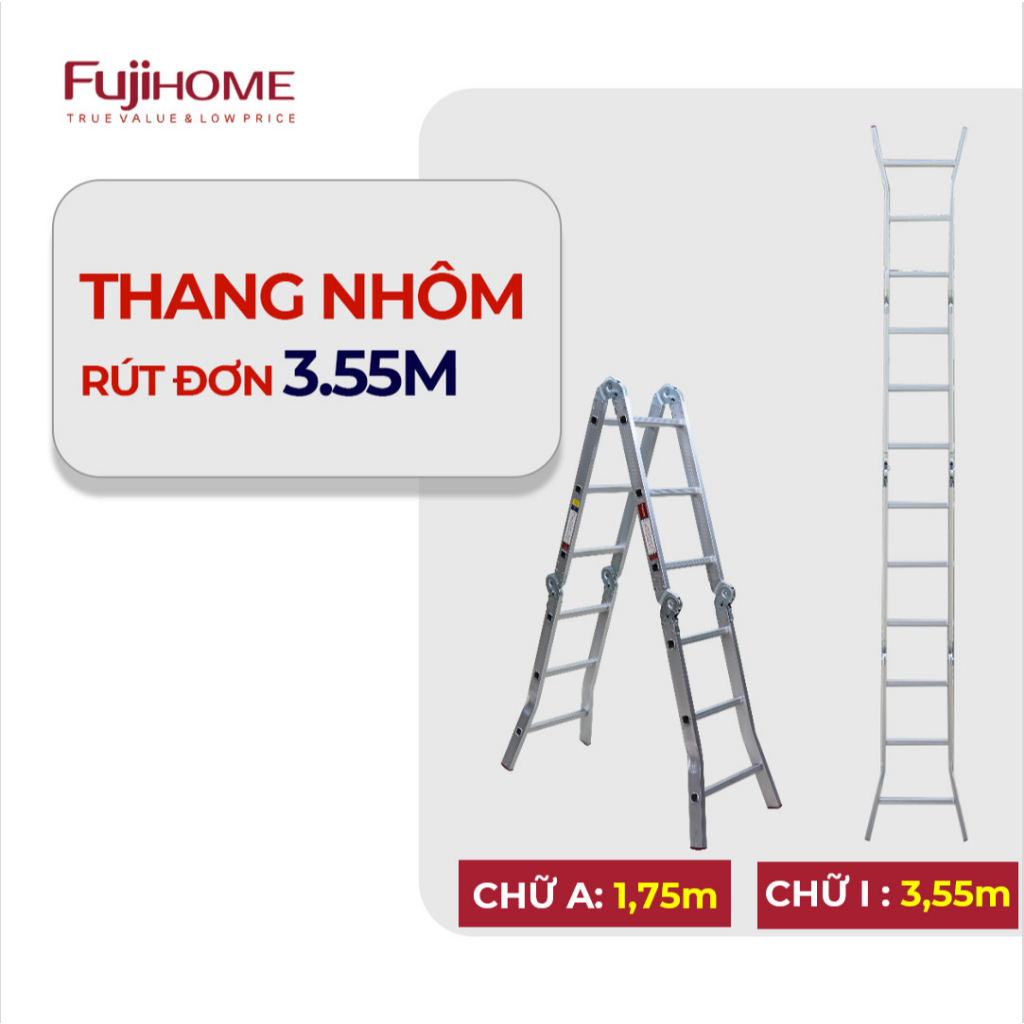 Thang nhôm gấp 4 đoạn 3,4 mét Nhập Khẩu siêu đa năng FUJIHOME, thang gập 4 khúc chữ U gia đình ...
