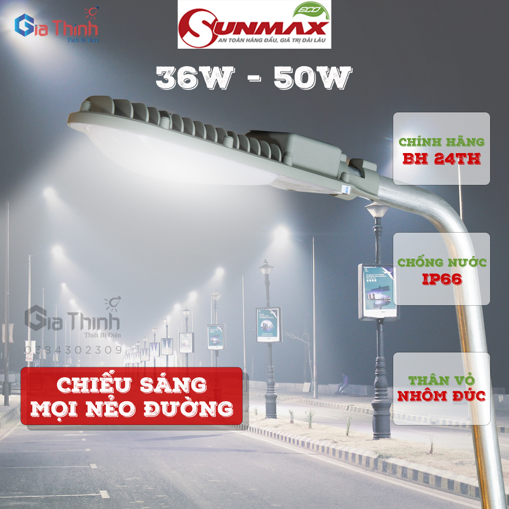 Đèn đường led Sunmax SLF2001 30W - 50W góc chiếu sáng rộng vỏ nhôm đúc chống nước IP66 dải điện ...