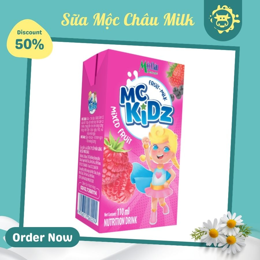 Thức uống sữa trái cây MC KIDZ 1 vỉ 4 hộp 180ml / 110ml vị cam, dâu ...