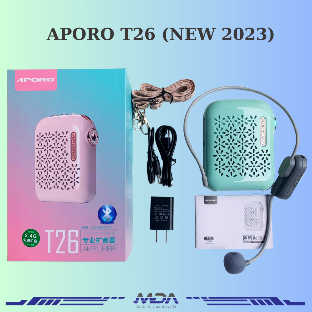 Máy trợ giảng Aporo T26 không dây sóng 2.4G Loa to 20W tích hợp bluetooth 5.0 kết nối điện thoại ...