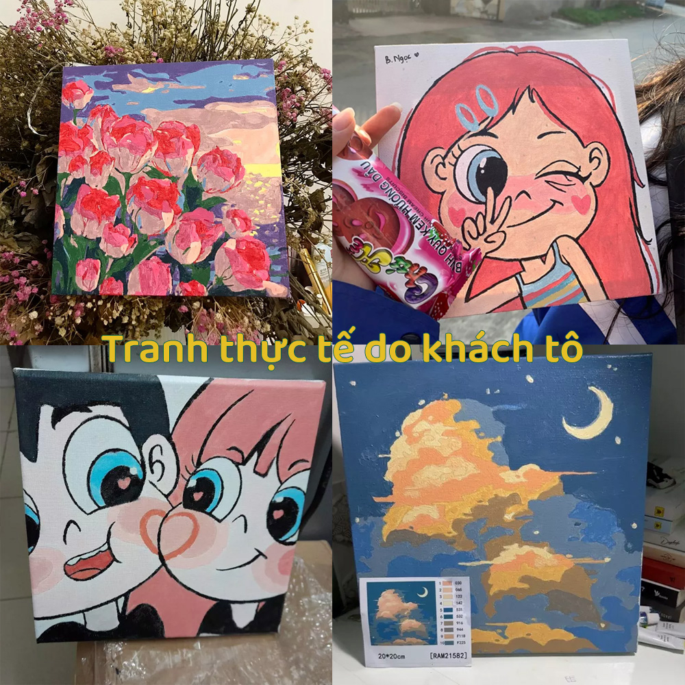 Tranh sơn dầu số hóa mini nhỏ 20x20 cặp đôi phong cảnh anime phật ...