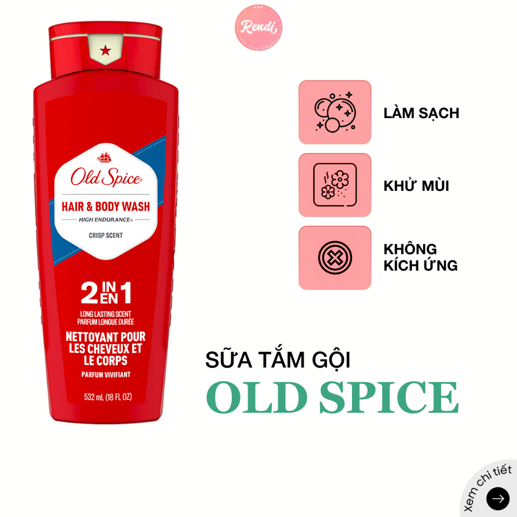 Sữa Tắm Gội Cho Nam Old Spice 2 in 1 532ml - Nhập Khẩu Chính Hãng Mỹ | Rendi Store | Shopee Việt Nam