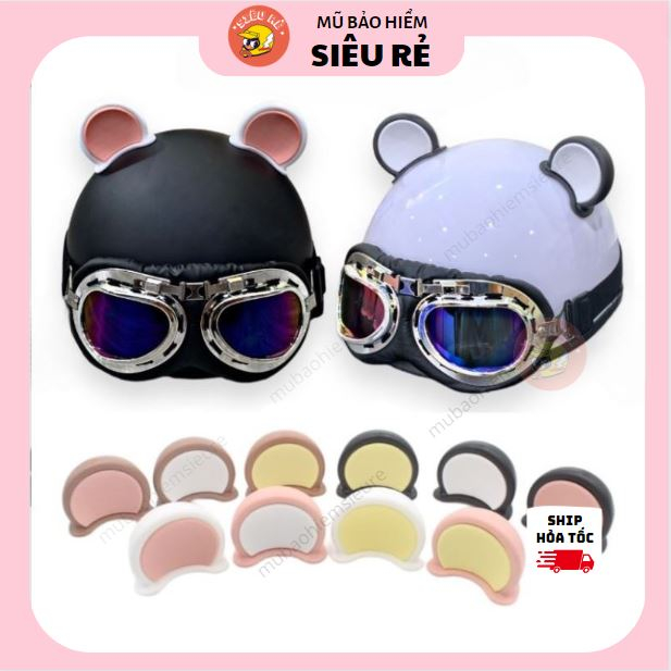 Tai Chuột Mickey 2 màu gắn mũ bảo hiểm nửa đầu và nón bảo hiểm 3/4 siêu ...