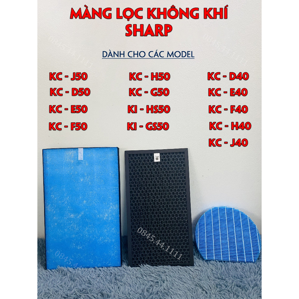 Màng lọc khí Sharp tháp KC-D50,G40,E50,F50,H50,G50,D40,E40,F40,H40,G40,KC-J50-W,hepa,than,ẩm ...