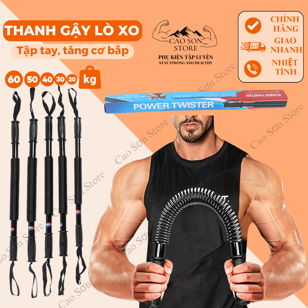 Thanh Gậy Lò Xo 20kg 30kg 40kg 50kg 60kg Tập Bẻ Tay Vai Chất Liệu Thép Carbon 82B có Dây Chống ...
