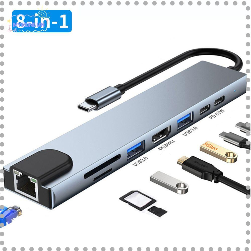 Cổng Chuyển Đổi Hub Type C 8in1 HDMI,USB 3.0,SD,TF,RJ45,PD Type-C Cho Laptop máy tính táo ...