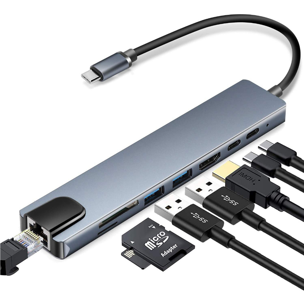 Cổng Chuyển Đổi Hub Type C 8in1 HDMI,USB 3.0,SD,TF,RJ45,PD Type-C Cho Laptop máy tính táo ...