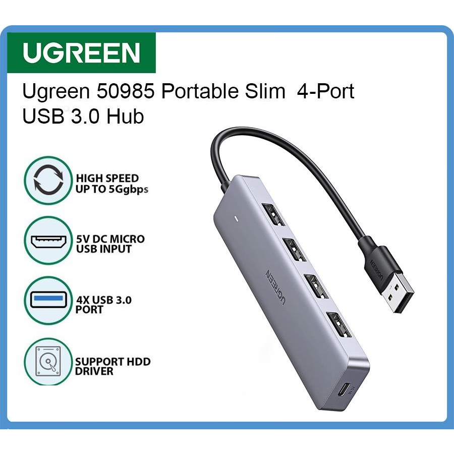 Bộ chia USB Ugreen 50985 Hub USB 3.0 sang 4 cổng USB + 1 micro USB ...