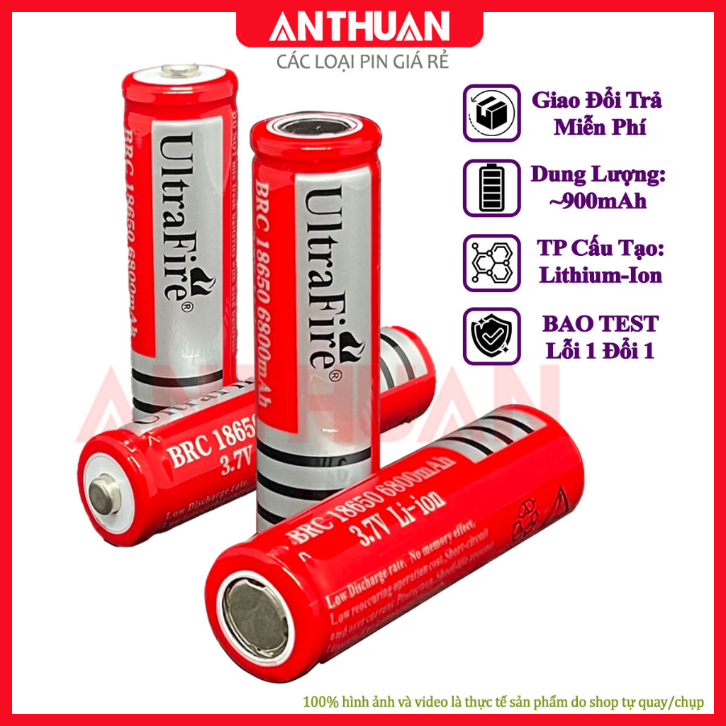 Pin sạc 18650 3.7~4.2V Li-Ion UltraFire dùng cho quạt cầm tay, đènpin ...