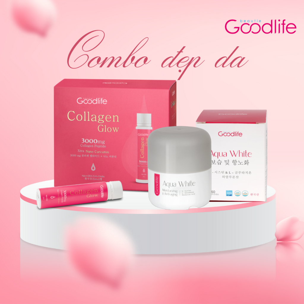 Combo đẹp da Nước uống GOODLIFE COLLAGEN GLOW 3000mg & Viên uống trắng ...