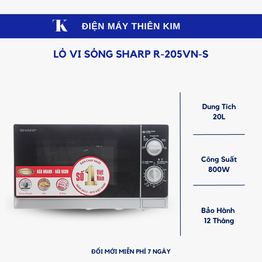 Lò vi sóng Sharp R-205VN-S 20L 800W - Bảo Hành 12 Tháng Toàn Quốc | Shopee Việt Nam
