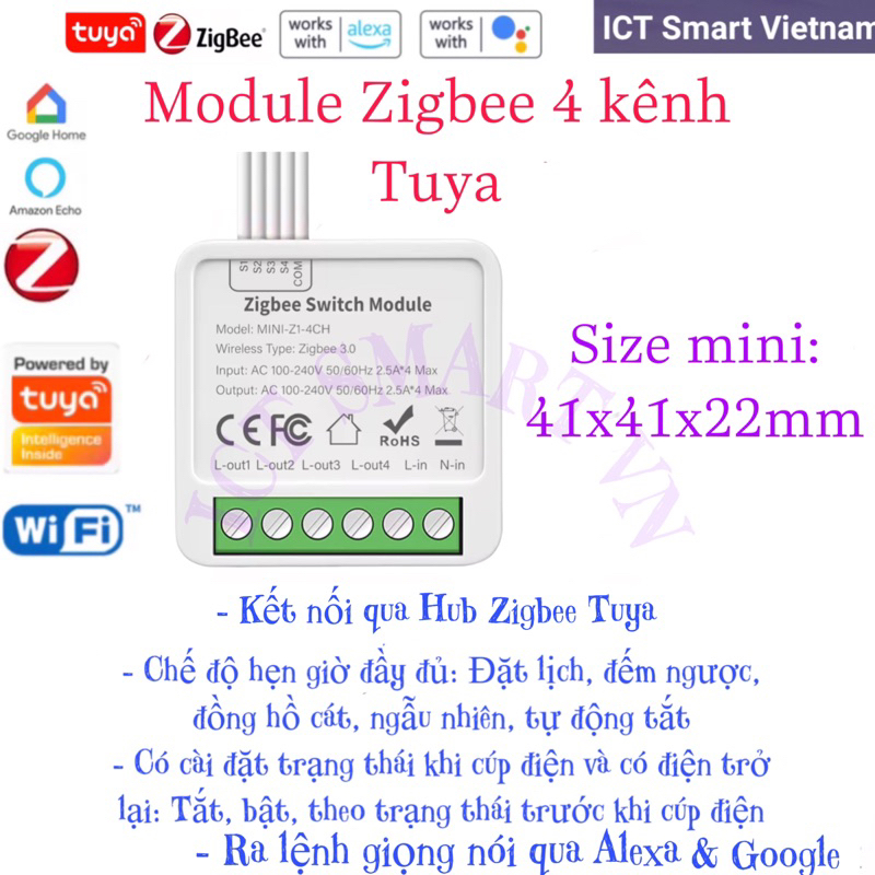 Công tắc Wifi/Zigbee Mini 1 - 4 gang Tuya hỗ trợ công tắc cơ | Shopee ...