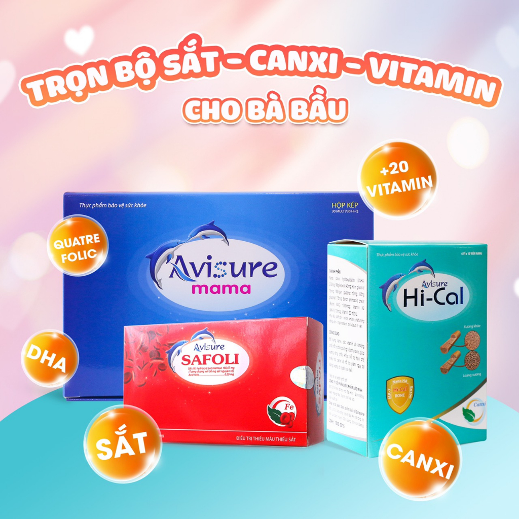 Trọn bộ sắt canxi DHA Vitamin tổng hợp cho bà bầu thế hệ mới Avisure cho bà bầu, trước bầu, cho ...