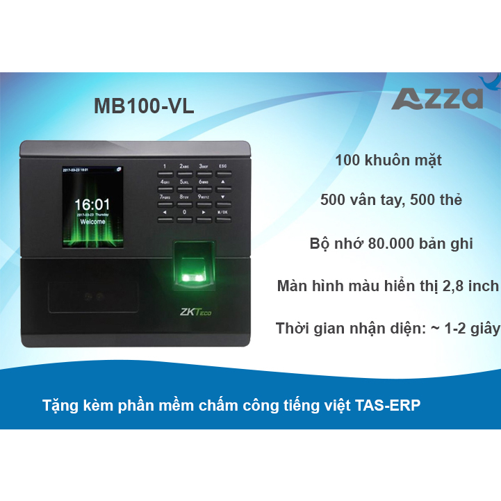 Máy chấm công khuôn mặt, vân tay và thẻ ZKTeco MB100-VL (Bảo hành 1 năm ...