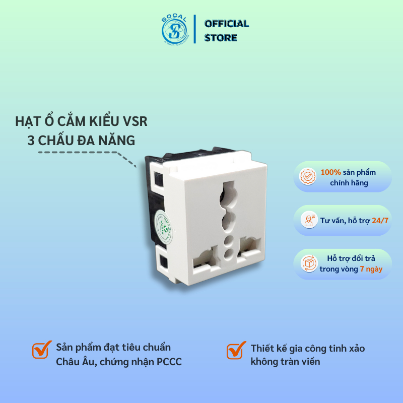 Hạt ổ cắm VONTA kiểu VSR 3 chấu đa năng 16A có tấm chắn an toàn ...
