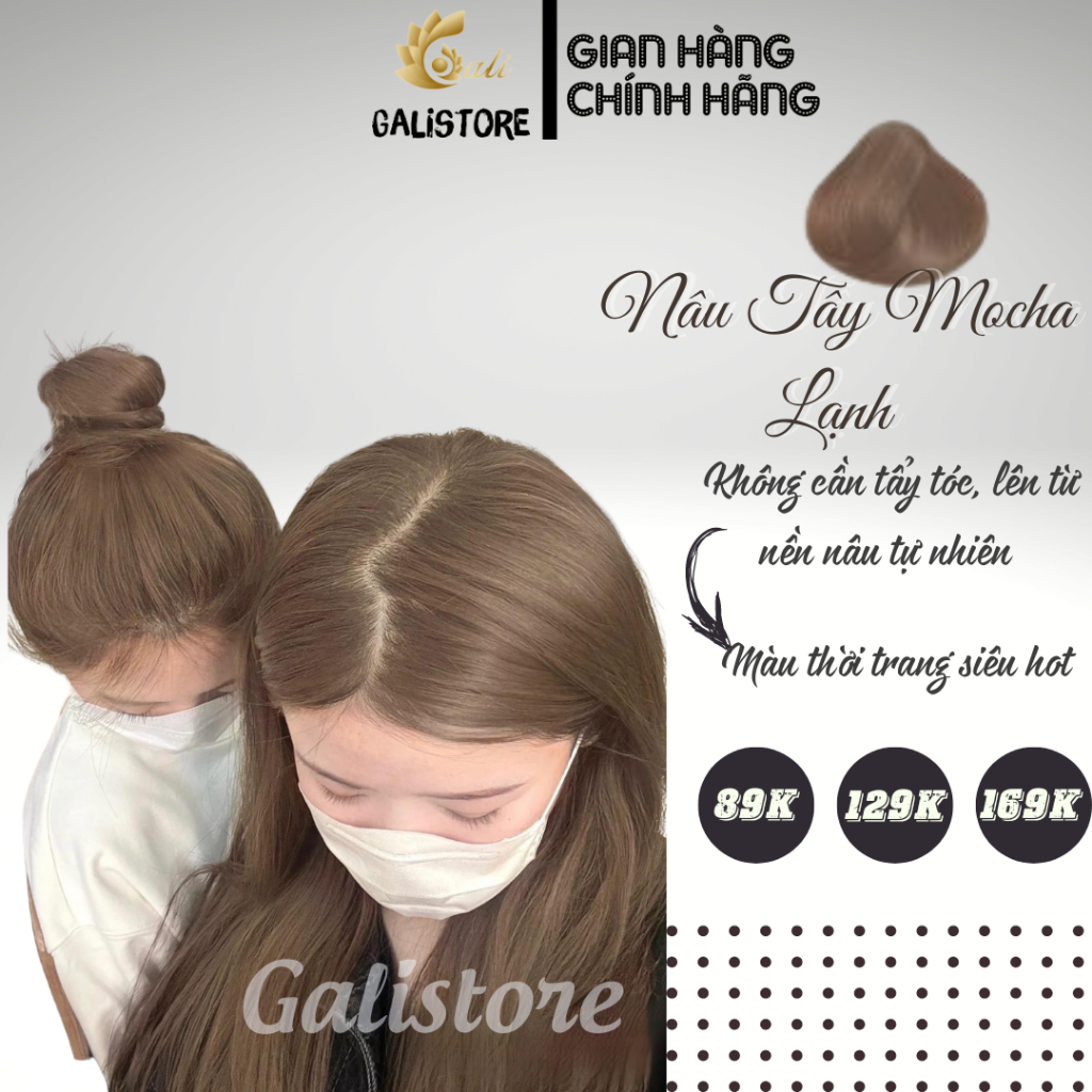 Thuốc nhuộm tóc Nâu Tây Mocha Ánh Lạnh không cần tẩy tóc kèm oxy trợ ...
