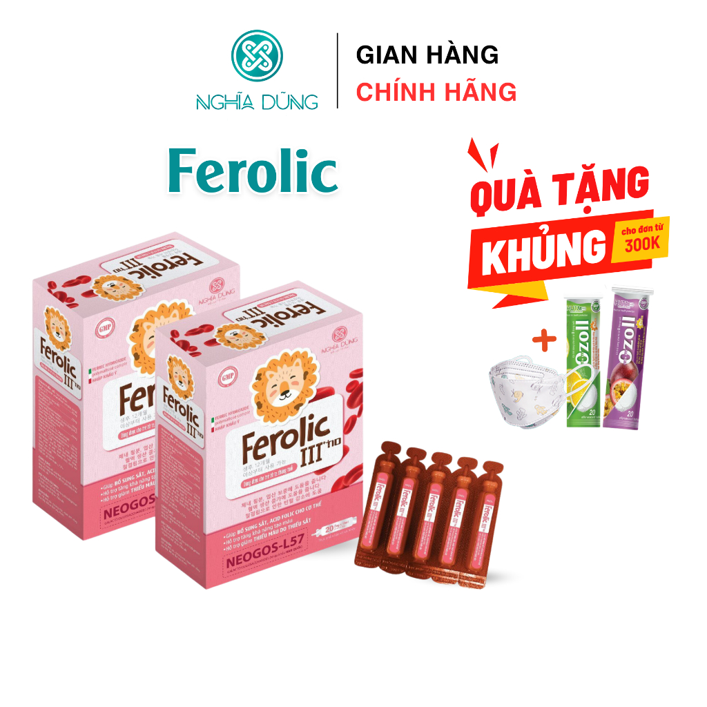 Bổ máu, bổ sung sắt cho bé và người lớn Ferolic III+ Nghĩa Dũng (Hộp 20 ...