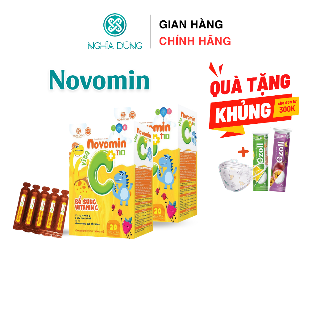 Vitamin C và Kẽm cho bé Novomin C NGHĨA DŨNG (Hộp 4 vỉ x 5 ống) tăng đề ...