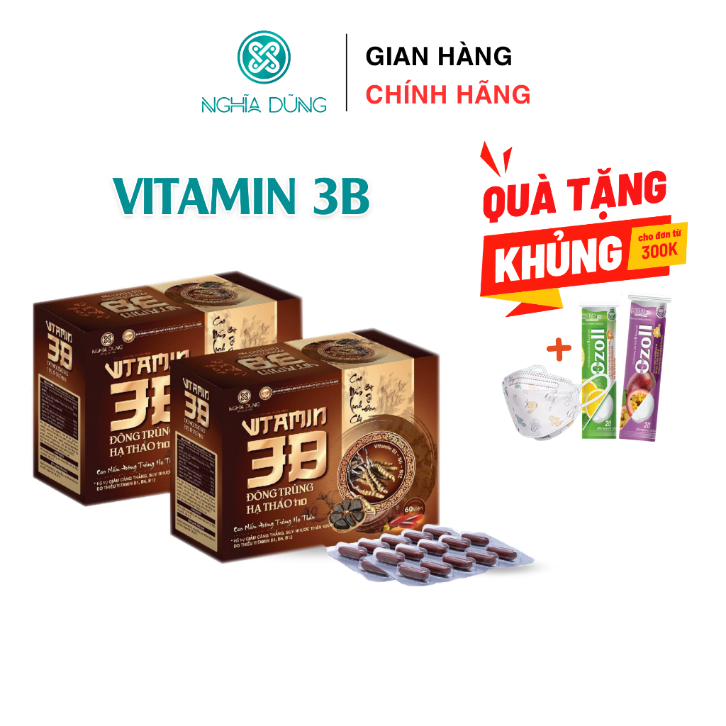 Vitamin 3B Đông Trùng NGHĨA DŨNG (60 viên) Tăng cường sức khỏe sức đề kháng - Bổ sung vitamin B1 ...