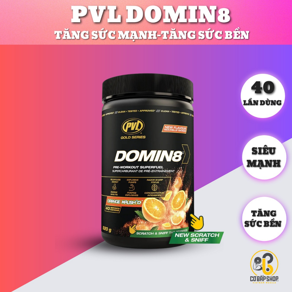 [ BỘT VÓN NHẸ ] PVL DOMIN8 PRE WORKOUT - TĂNG SỨC MẠNH SIÊU MẠNH - HỘP 520G | Shopee Việt Nam