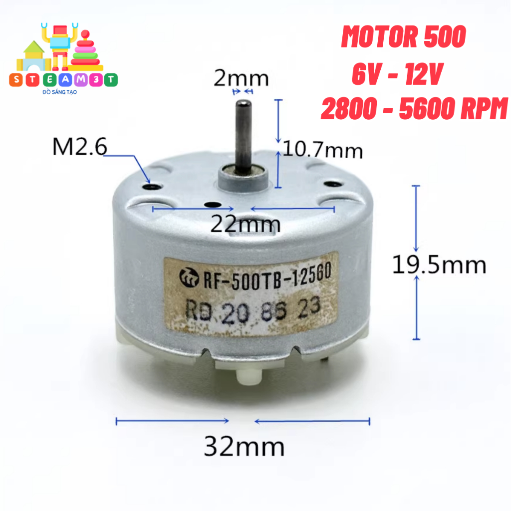 Motor 500 mã RF-500TB-12560 6V - 12V cho truyền động robot hút bụi, hộp ...