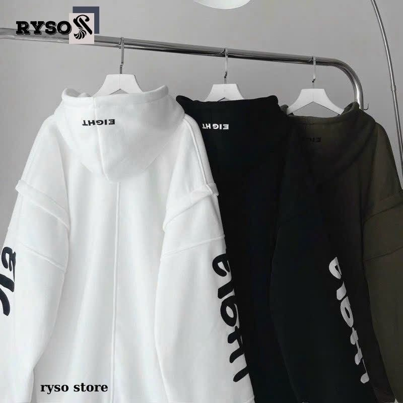 Áo khoác hoodie nỉ khoá zip tay phồng trơn unisex áo cặp cao cấp màu ...