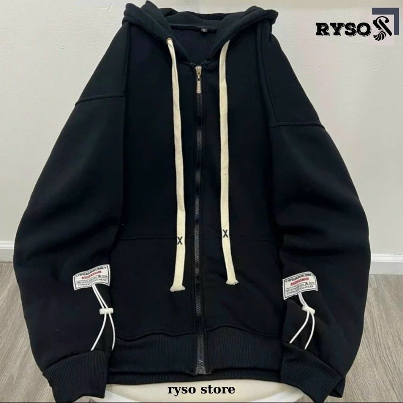Áo khoác hoodie nỉ khoá zip tay phồng trơn unisex áo cặp cao cấp màu ...