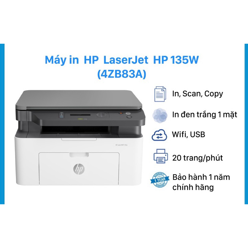 Máy in đa chức năng HP LaserJet MFP 135w Printer, 1Y WTY_4ZB83A ...