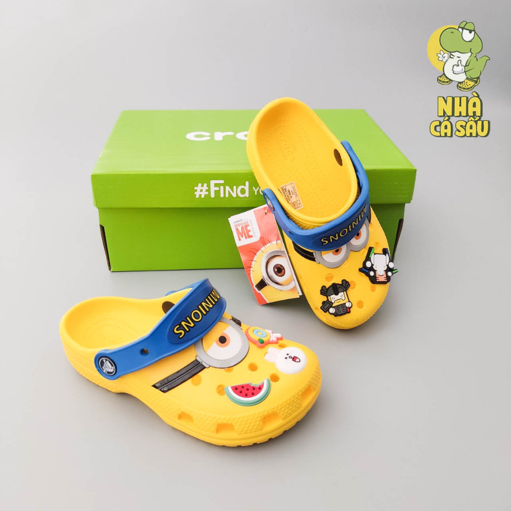 Dép sục crocs trẻ em viền 3D cao cấp in hình minion thiết kế đúc nguyên ...