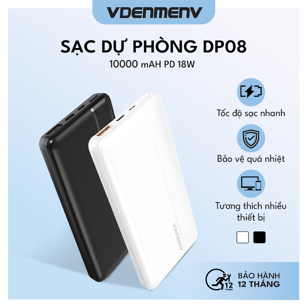 Sạc Dự Phòng 10000mAh PD 18W VDENMENV DP08 Hỗ Trợ Sạc Nhanh QC 3.0, Bảo Vệ Quá Nhiệt | Shopee ...