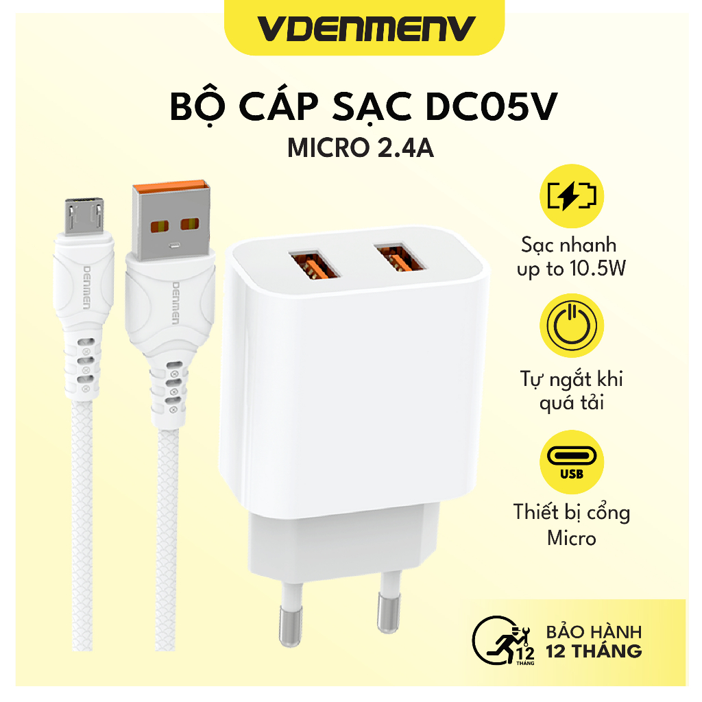 Bộ Cáp Sạc Micro VDENMENV DC05V Vỏ Nhựa ABS Chống Cháy, 2 Đầu USB, Tự Ngắt Khi Quá Tải | Shopee ...