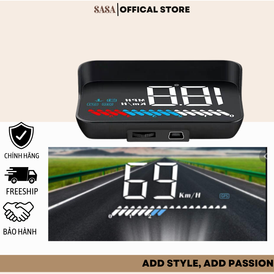 Màn Hình Kính HUD M7, Hiển Thị Tốc Độ Và Cảnh Báo Tốc Độ Ô Tô, Xe Hơi Cắm Cổng OBD2 + USB GPS ...