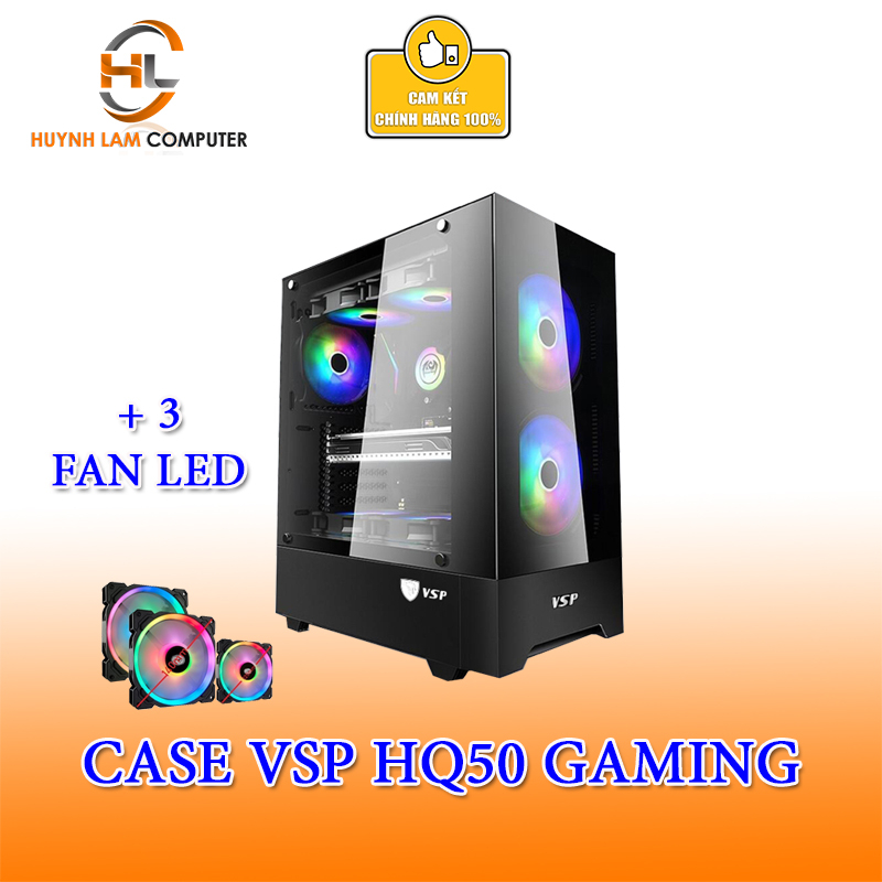Vỏ máy tính Case VSP HQ50 [ĐEN] kèm 3 fan LED / Kính cường lực (M-ATX, ITX) | Shopee Việt Nam