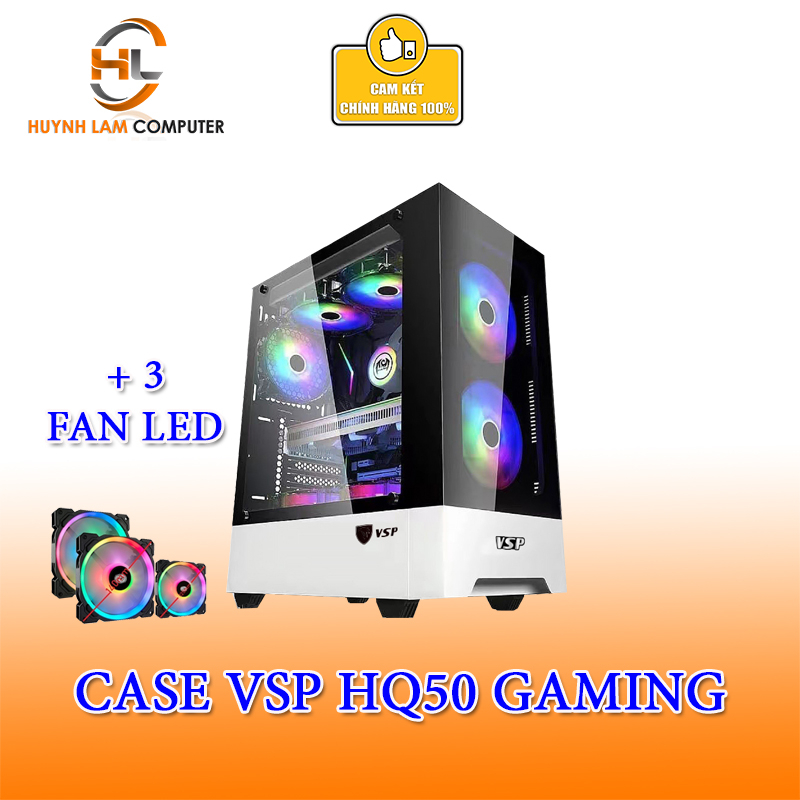 Vỏ máy tính Case VSP HQ50 [TRẮNG] kèm 3 fan LED / Kính cường lực (M-ATX, ITX) | Shopee Việt Nam