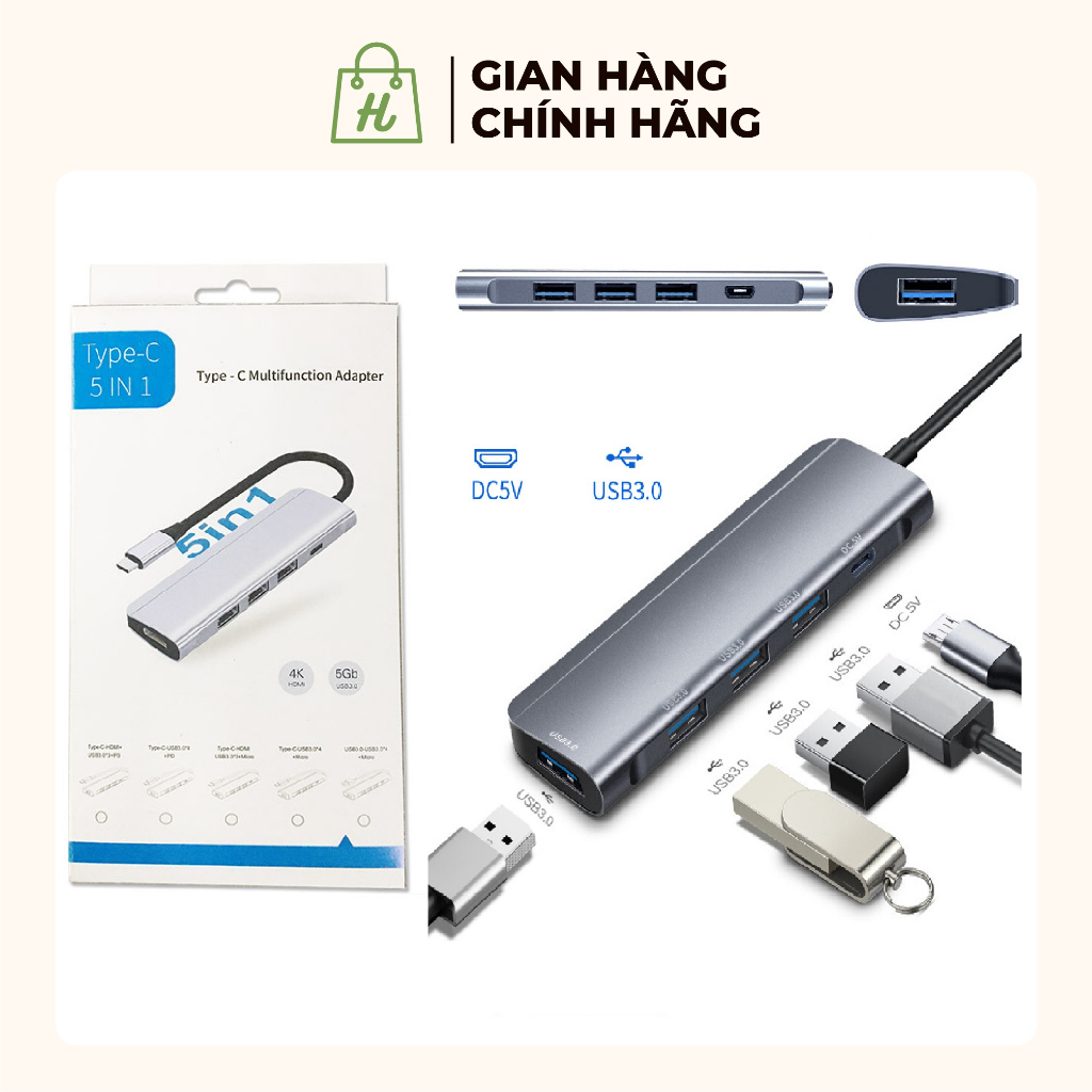 Cổng chuyển đổi đa năng USB Type-C 5 in 1 Hub Type-C chuyển đổi 5 trong ...