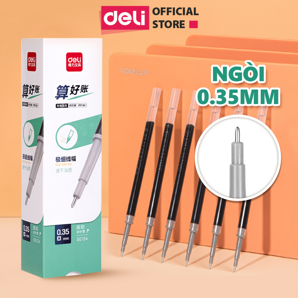 Combo 5/10/20 Ruột bút gel Deli 0.35mm dùng cho bút bi nước SA130/A122 lâu hết mực không gai khi ...