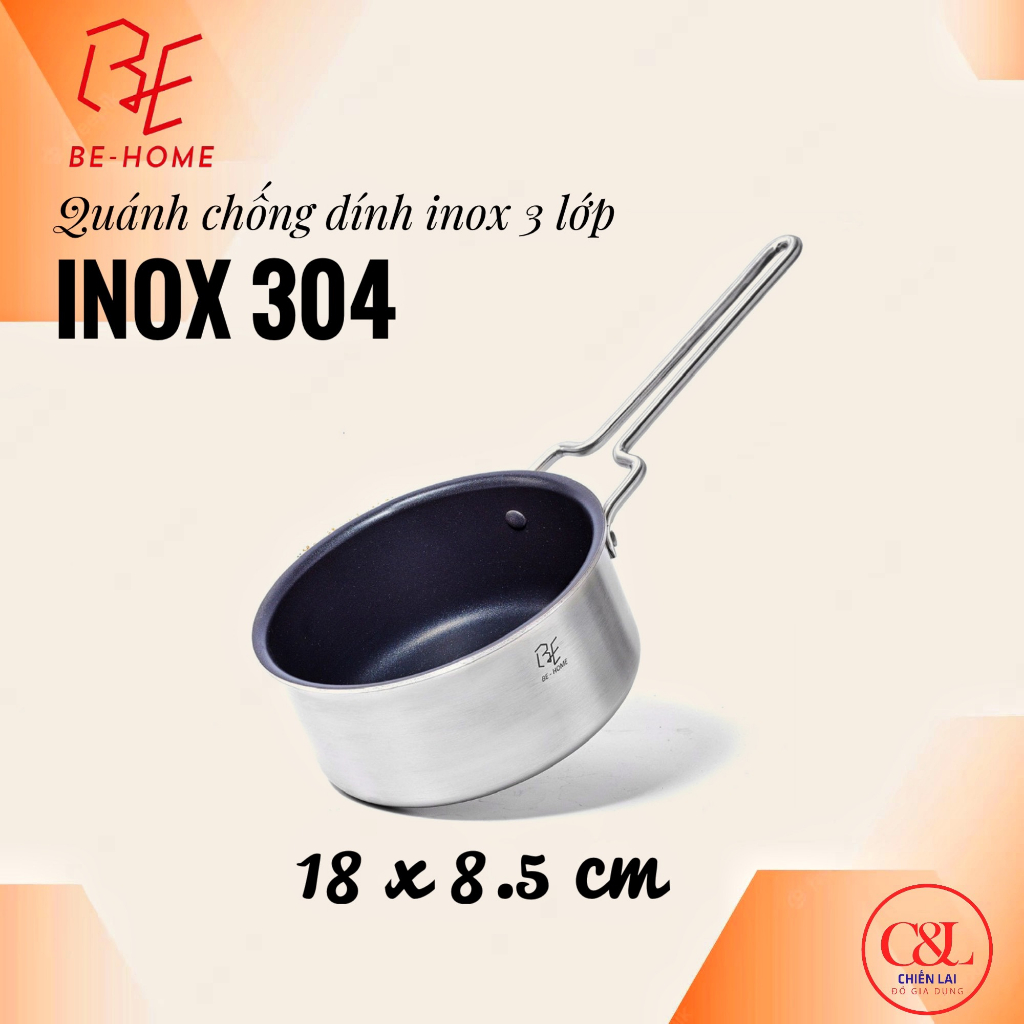 Nồi inox chống dính 3 lớp đáy liền Behome 18x85 | Shopee Việt Nam