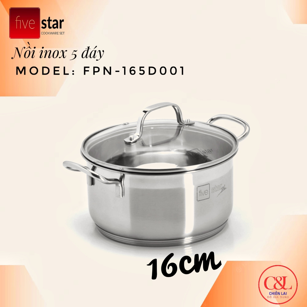 Nồi inox Fivestar 5 đáy inox 304 đun từ. Size 16/18/20/24cm | Shopee ...