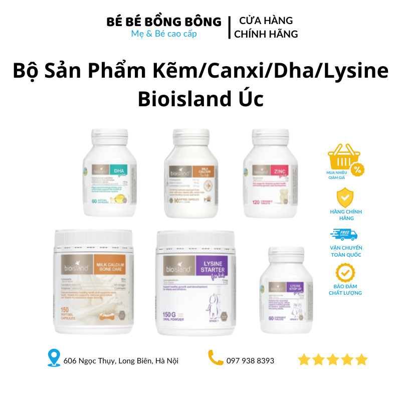 Bộ Sản Phẩm Kẽm/Canxi/Dha/Lysine Bioisland Úc - Hàng Chính Hãng | Shopee Việt Nam